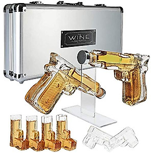 Pistol Whiskey Gun Decanter & Pistol Shot Glasses Set - Comes with A large Carrying Case - Drinking Party Accessories, Pistol Gun Liquor Decanter Bottle Great Gift!