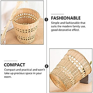 Cabilock Rattan Woven Trash Can Garbage Can Wicker Waste Basket Rattan Straw Planter Garbage Container Bin Woven Storage Baskets for Bathrooms Kitchens Home Offices Laundry Utility Rooms