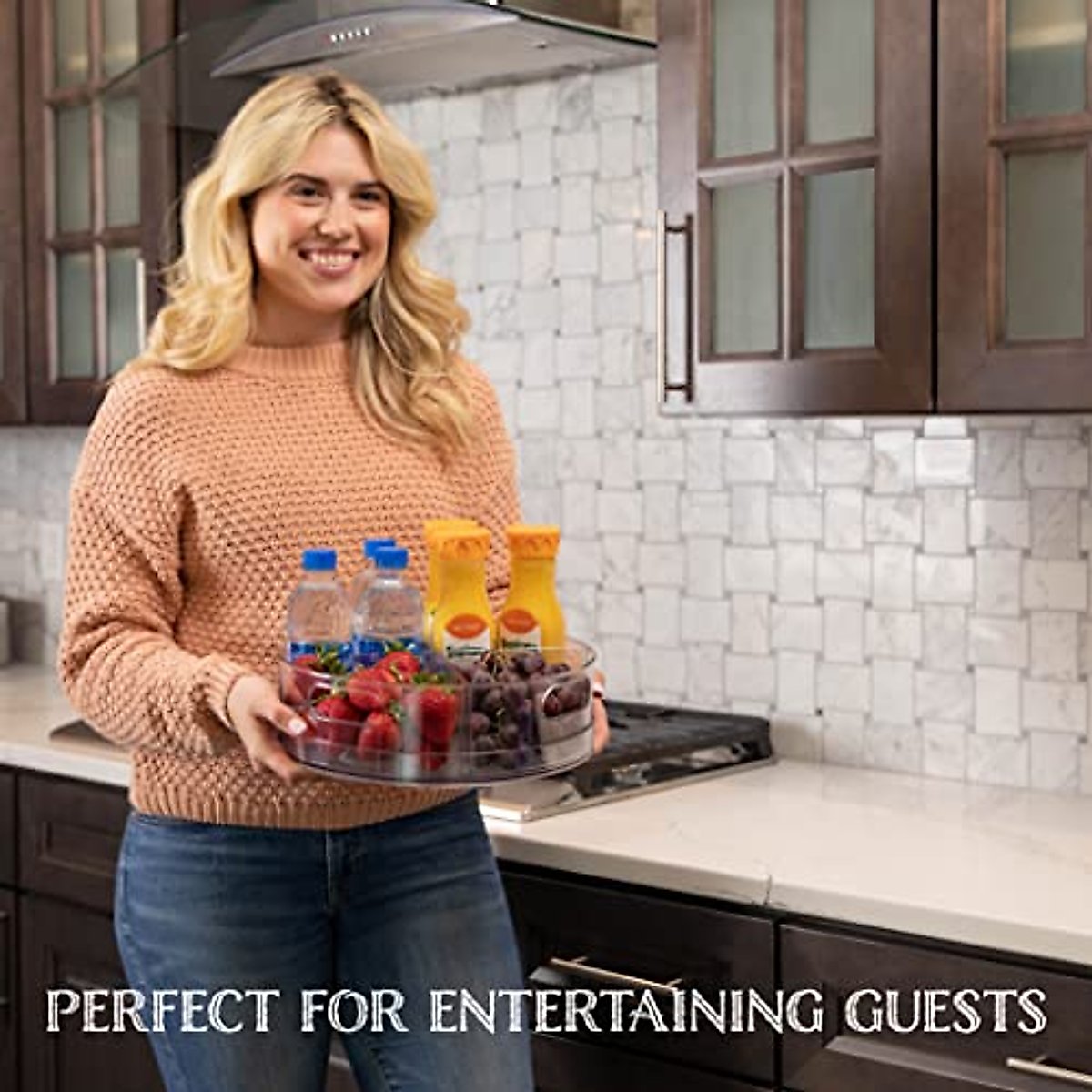 Lazy Susan Turntable - Clear Acrylic, Removable Sections, Rotates 360 Degrees. Easily Organize Your Fridge, Cabinet or Counter. Great Carousel Storage for Food, Spices, Cosmetics. (4-Sections)