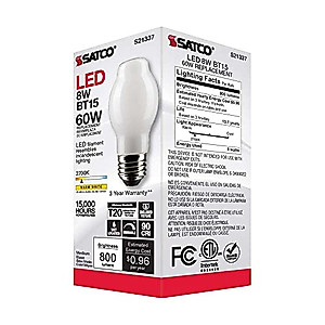 Satco 6Pk 8w BT15 LED 2700K Medium Base White Dimmable - 60w equiv