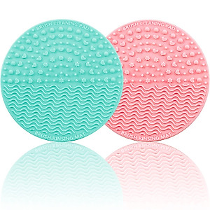 Makeup Brush Cleaning Pad, Brush Cleaning Mat, Silicone Makeup Cleaning Brush Scrubber Mat, Cosmetic Brush Cleaner with Suction Cup for Valentines Day (2 Pack-Green & Pink)