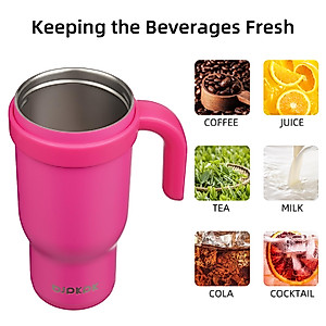 BJPKPK 18 OZ Insulated Travel Tumbler with Handle and Straw, Stainless Steel Water Bottle, Double Wall Vacuum Insulated Mug, for Work, Car, Travel, Rose Red
