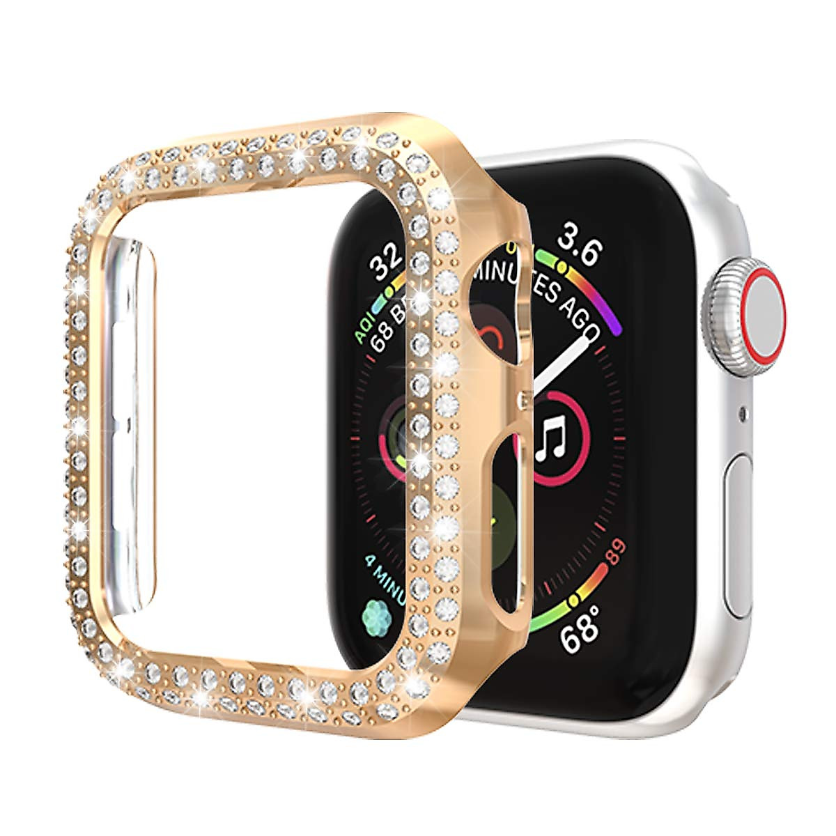 [5-Pack] Protector Case Compatible with Apple Watch Series 3 Series 2 Series 1 38mm Cover, Double Row Bling Crystal Diamonds Protective Cover PC Plated Bumper Frame Accessories (5 Colors, 38mm)