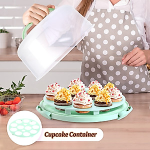 Ohuhu Cake Carrier with Lid and Handle, BPA-Free Cake Containers Cake Holder for 10 inch Cake with 2 Handles Cupcake Carrier - Plastic Cover Two Sided Base for Transport Pies Nuts Fruit Perfect Gifts