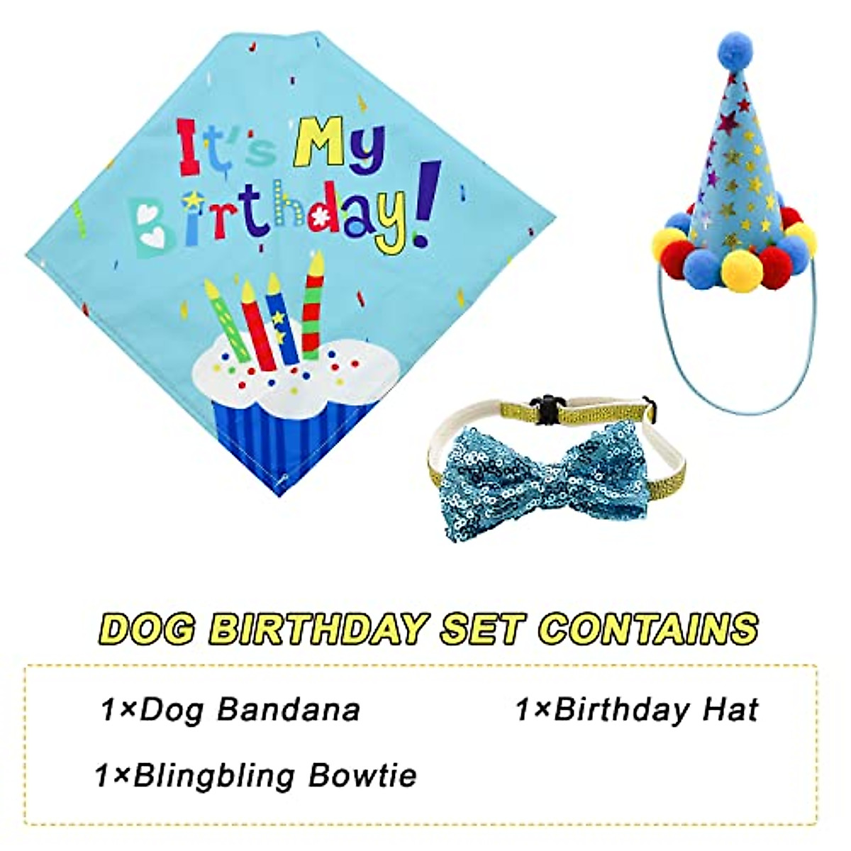 LEBERY Dog Birthday Bandana Scarf Dog Birthday Party Supplies, Boy Dog Birthday Hat Party Hat Cute Dog Boy Birthday Bow Tie Blue Dog Birthday Outfit for Small Medium Large Dogs Pets