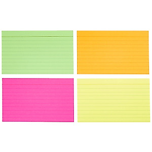 Amazon Basics Ruled Index Flash Cards, Assorted Neon Colored, 3x5 Inch, 300-Count