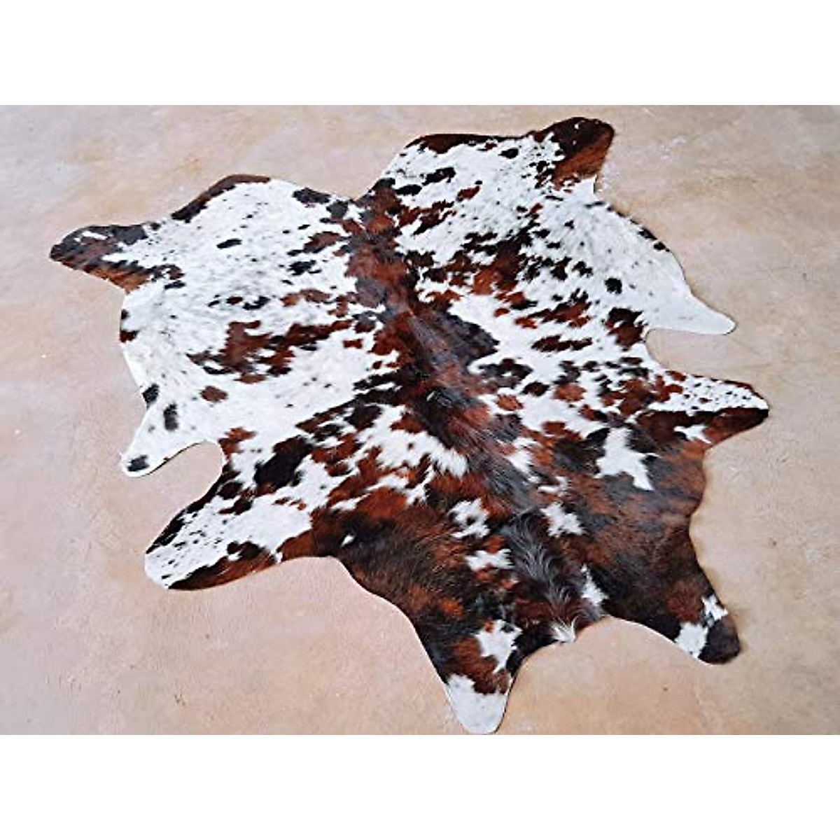 ecowhides White Tricolor Brazilian Cowhide Area Rug, Cowskin Leather Hide for Home Living Room (XL) 7 x 6 ft