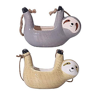 YHNJI Ceramic Sloth Hanging Planter Set of 2 Cute Flower Pot Planter Holder Adorable Plant Pots Hanging Bonsai Planter for Succulent Plants Home Decor