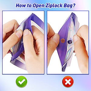 Funfery 100 Pack Gradient Holographic Bags,Mylar Resealable Bags with Zipper,Clear Window Packaging Pouch,Smell Proof Plastic Bags for Food Storage,Sample Jewelry Baggies(2.7×3.9in,Purple Pink)