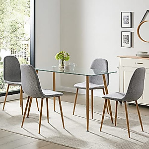 Glass Dining Table Rectangle - Glass Top Dining Room Table, Modern Clear Kitchen Table with Wooden Metal Leg, Rectangular Dining Table for 2 or 4 for Small Spaces Apartment Kitchen or Dining Room