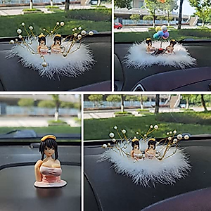 2Pcs Chest Shaking Ornaments, Shake Shake Girl Car Dashboard Decorations, Tide Play Q Version Doll Bobbleheads, Kawaii Sexy Action Figurine Beauty, Car Center Console Sculpture Model