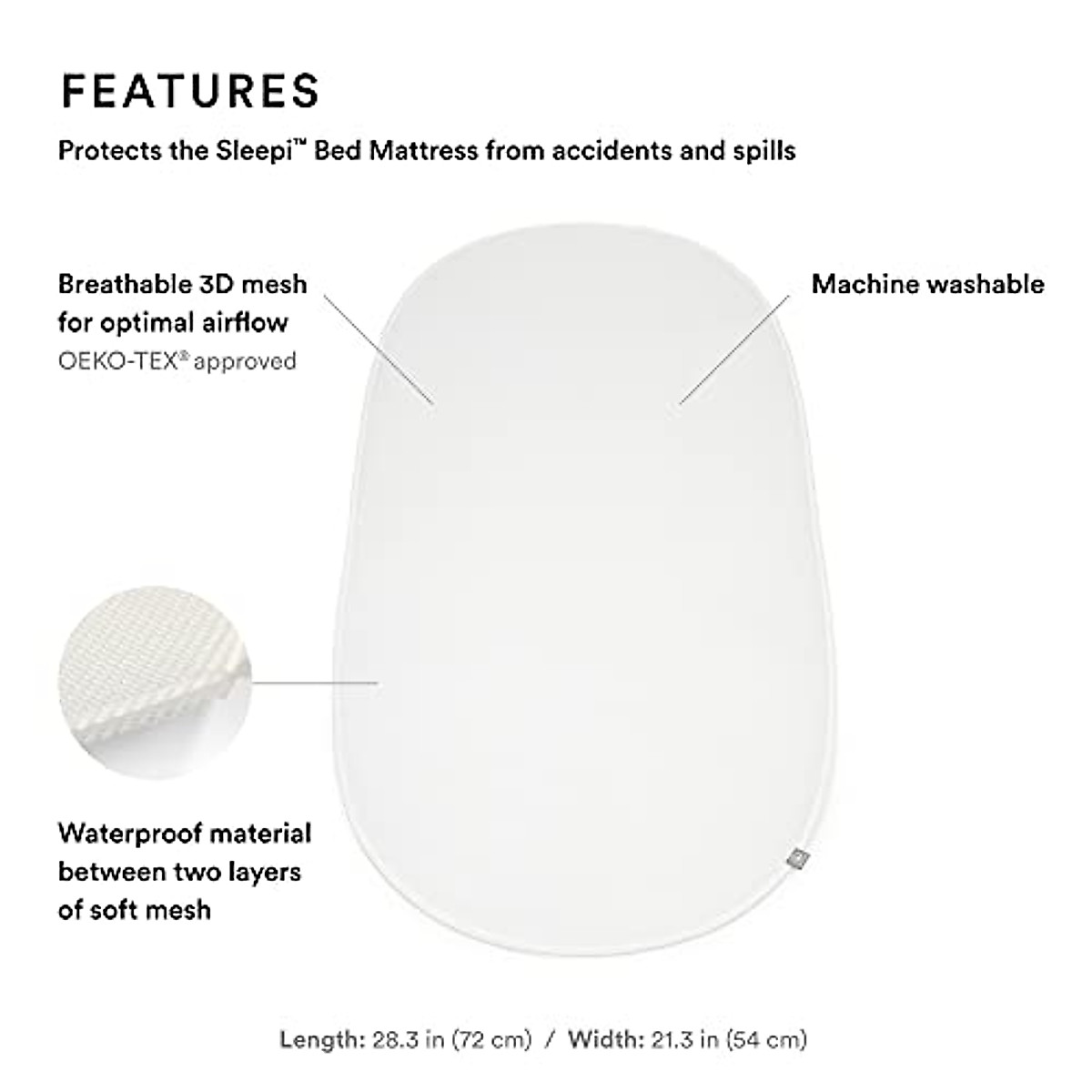 Stokke Sleepi Protection Sheet, White - Protects Mattress Against Accidents & Spills - Compatible with The Oval Sleepi Mattress - Exterior Made of Breathable 3D Mesh - Machine Washable