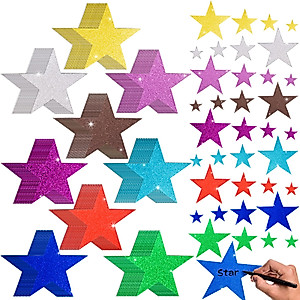 324 Pcs Glitter Stars Cutouts Paper Star Decorations Glitter Five Star Confetti Cutouts Multicolor Glitter Star Cutouts for Bulletin Board Classroom Movie Night Christmas Party Decor Supply,4 Sizes