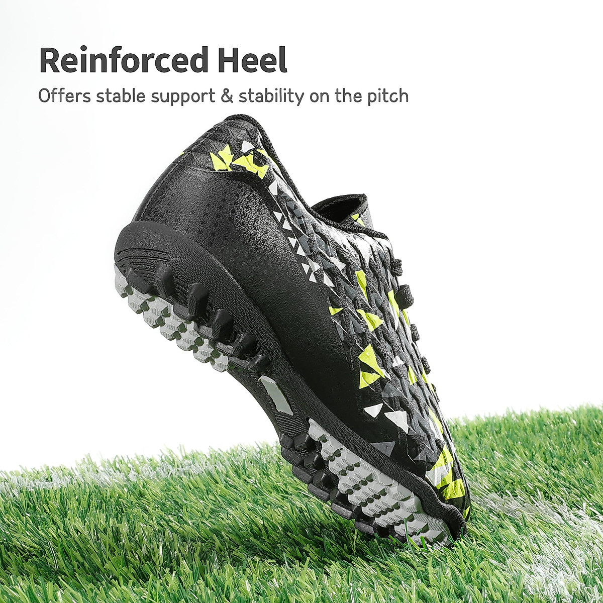 DREAM PAIRS Boys Girls Turf Indoor Soccer Shoes Lace Up Cleats for Little/Big Kid,Size 2 Little Kid,Black/neon/Green,SDSO223K