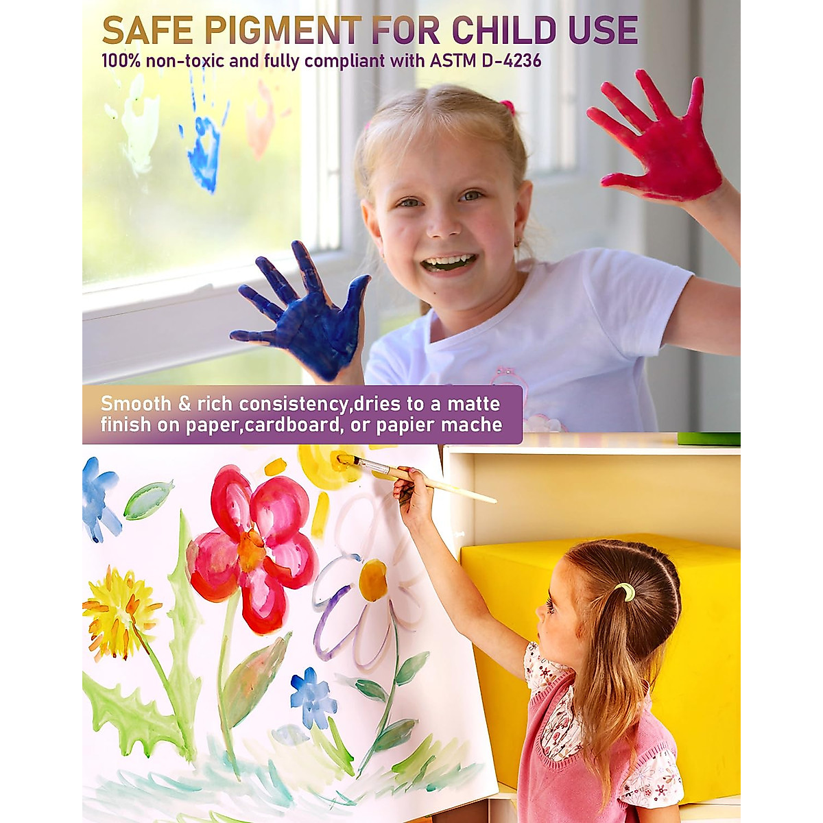 Nicpro 14 Colors Large Washable Paint Set for Kid (16.9 oz,500 ml), Acrylic Bulk Paint Supplies Non Toxic Children Tempera Paint for Art, Craft DIY, Poster & Finger Paint, School, Home,Classroom