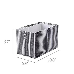 2 Pack Open Storage Bins, Washable & Visible Closet Clothing Organizer with Window. Foldable Fabric Baskets for Clothes, Towel, DVD, Book (Grey stripe)