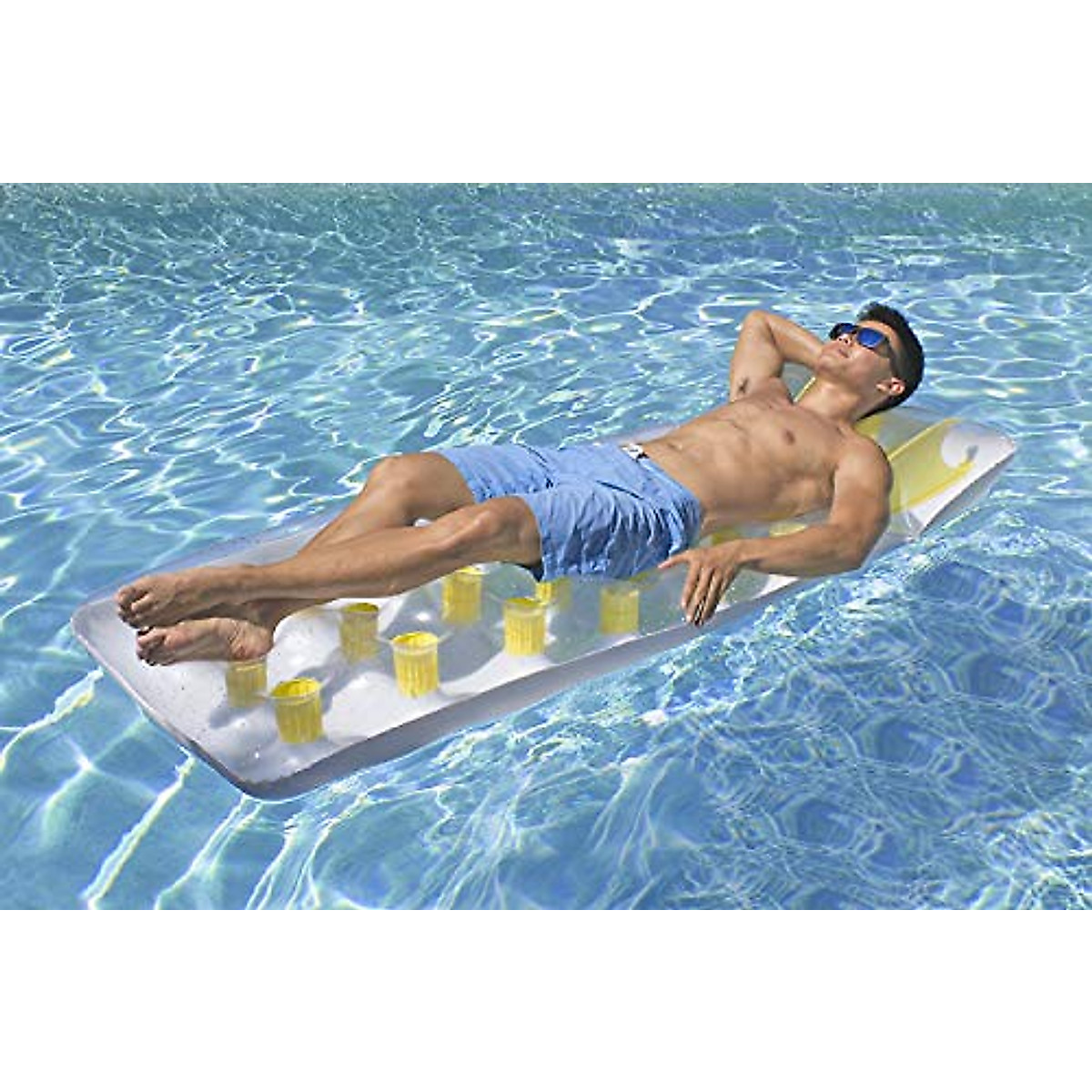 Poolmaster 83356 French Pocket Swimming Pool Mattress, Pink, Blue or Yellow