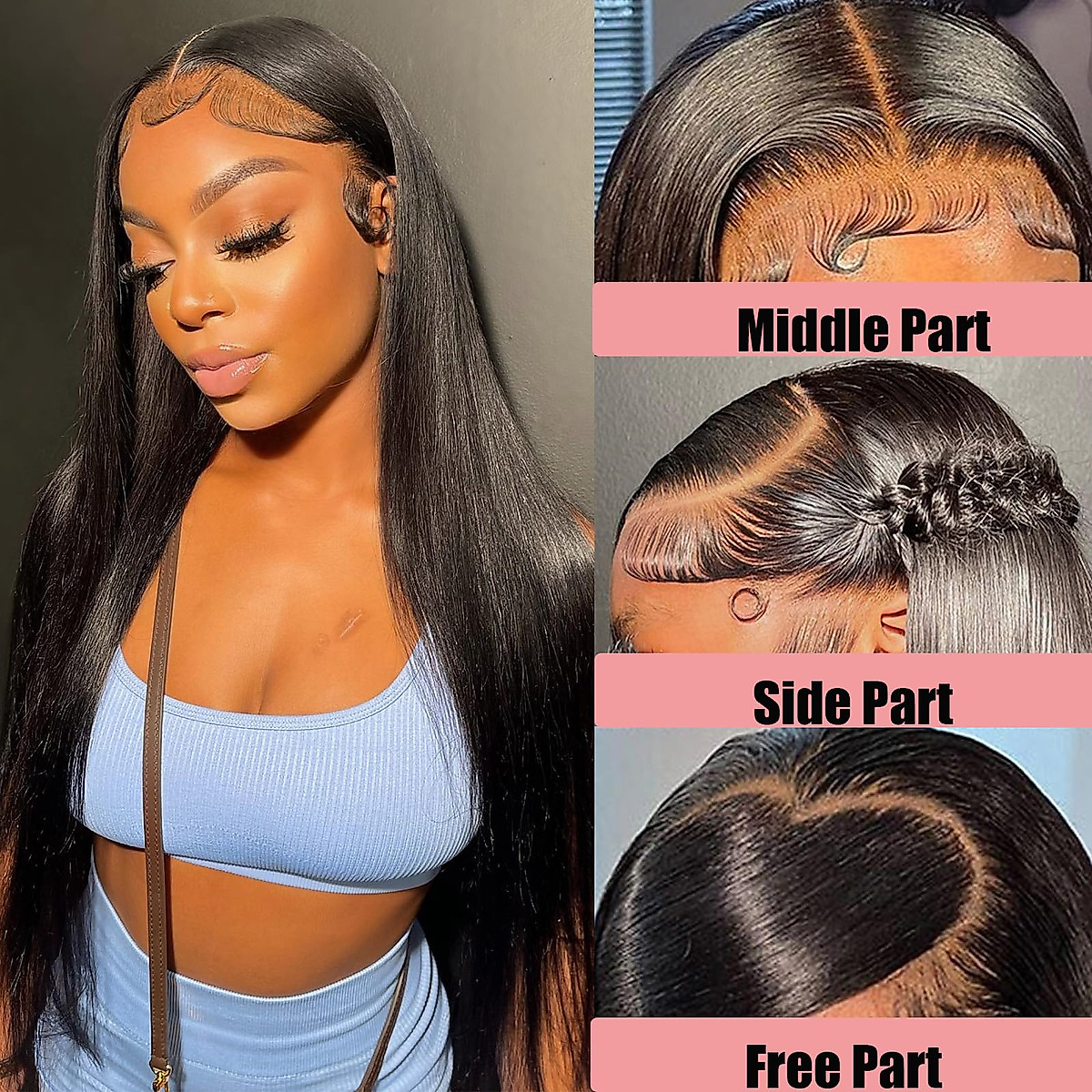 MYSTERY Straight Lace Front Wigs Human Hair 13x4 Human Hair Lace Front Wigs Pre Plucked 150% Density Glueless Human Hair Wigs for Black Women Natural Black with Baby Hair (22 Inch)