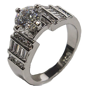 RS Covenant Women's Rhodium Plated Dress Ring Round Cut CZ 020 (9)