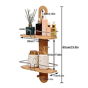 VNSHQAE Bathroom Bamboo Shower Caddy,Hanging Shower Rack Organizer,Shower Holder for Shampoo and Soap,Eco Friendly Over The Shower Head Rust Proof Shower Storage Hanging