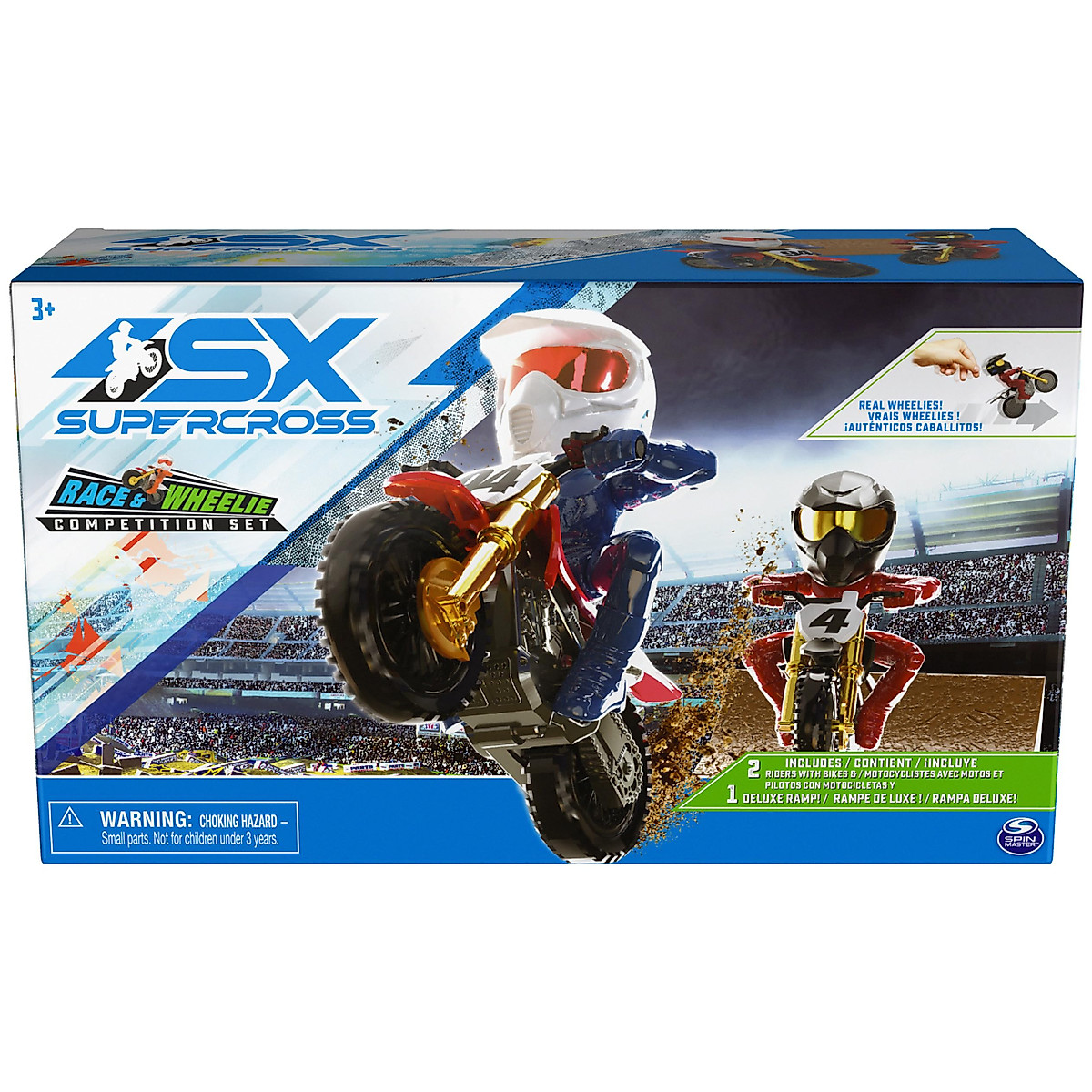Supercross, Race and Wheelie Competition Set, Includes Ricky Carmichael and Ken Roczen Bikes and Deluxe Ramp, Kids Toys for Boys Aged 3 and Up
