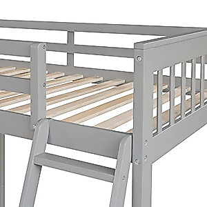 BOVZA Twin Over Full L-Shaped Bunk Bed Corner Loft Bunk Beds with Storage Drawers, Angled Ladder and Stairs, Wood Triple Bunk Bed for 3 Kids Teens Adults, Gray