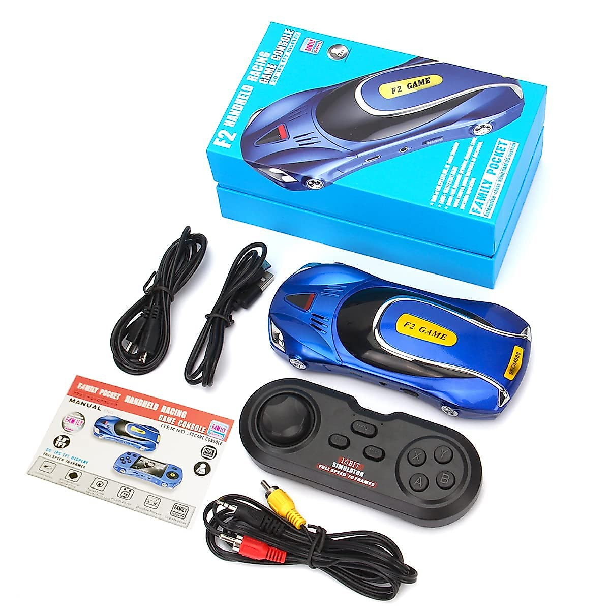 F2 Game Handheld Game Console for Children, Built-in 5000 Retro Classic Games，3.0" LCD Screen Portable TV Output Video Game Player， Best Birthday Gift for Kids and Adult (Kola Blue)