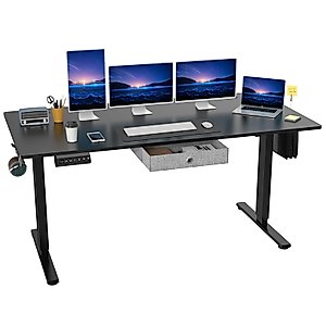DUMOS 63 Inch Electric Desk with Storage Drawers Height Adjustable Sit Stand Up Computer Work Table Ergonomic Rising PC Workstation for Home Office, Black