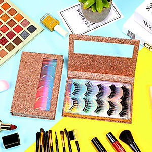 2 Packs 5 Pairs False Eyelash Storage Book Box Empty Glitter False Eyelash Storage Case Lash Storage Container Makeup Display Lash Holder Portable Travel Lash Catalog for Women Girls, Rose Gold