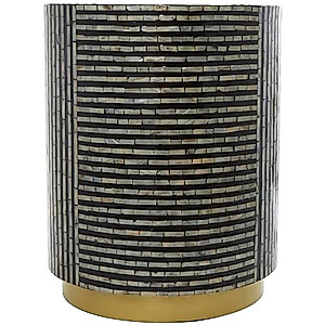 Deco 79 Mother of Pearl Shell Geometric Drum Accent Table with Gold Base, 18" x 18" x 23", Black