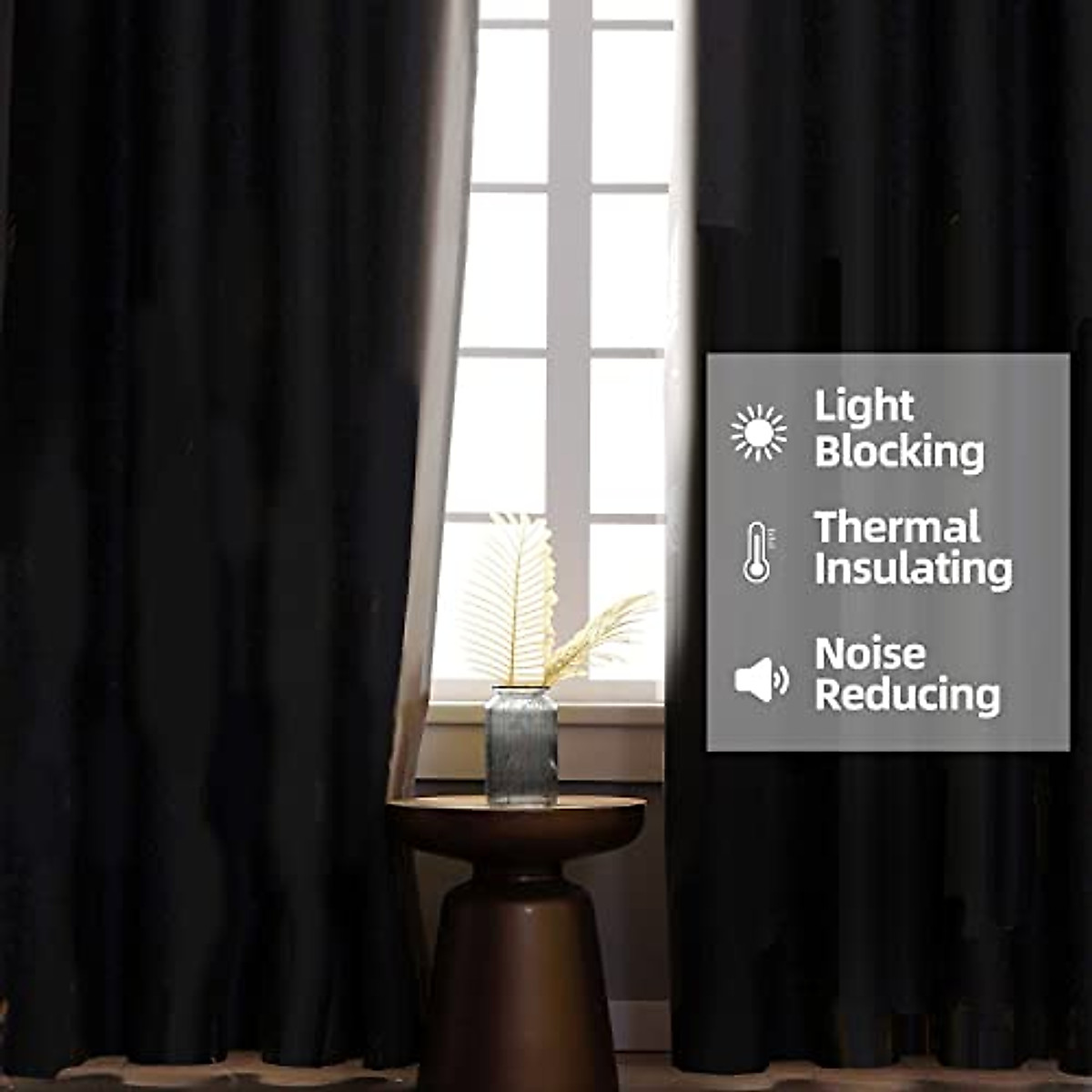 VEGA U Blackout Curtains Glossy Series - Privacy Protection Thermal Insulated Reduce Noise Grommet Curtains for Bedroom and Living Room, Set of 2 Panels, Black (52" W X 84" L, Pure Black)