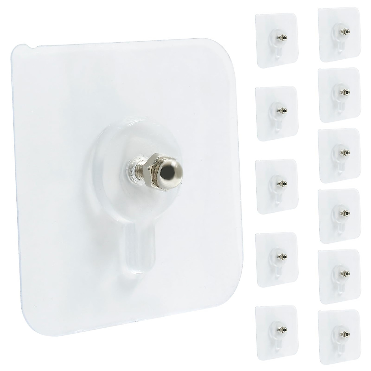 Moicstiy 12 Pcs Adhesive Hooks Screw Hanging Wall Hooks Transparent Waterproof Reusable Seamless Sticky Hooks for Kitchens, Bathroom, Office(Screw Length: 0.4inch)