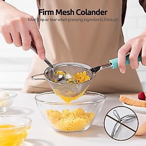 18/8 Stainless Steel Mesh Strainer: U-Taste 3.9 Inch Kitchen Fine Mesh Sieve Food Colander with Riveted Sturdy Silicone Handle and 30 Mesh Hole for Straining Flour, Quinoa, Tea, Juice (Aqua Sky)
