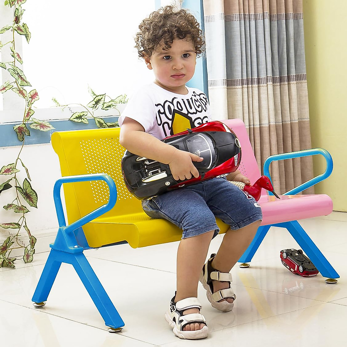 Walmokid Children Kids Chairs 2 Seat & 3 Colors Chairs with Steel Frame for Toddlers Kindergarten Home Indoor Use（Pink&Yellow&Blue）…