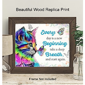 Cute Cat Wall Art - Cat Themed Gifts - Cat Lady Gift for Women Woman Girl - Cat Lover Motivational poster - Cat Room Decor - Shabby chic Cat Poster - Inspiration Butterflies Wall Decor - UNFRAMED 8x10