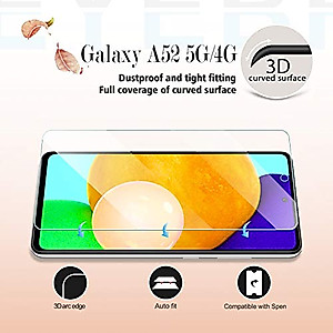 Galaxy A52 HD Clear Tempered Glass Screen Protector + Camera Lens Protectors by YEYEBF, [2+2 Pack] [3D Glass] [Anti-Glare] [Bubble-Free] Screen Protector Glass for Samsung Galaxy A52