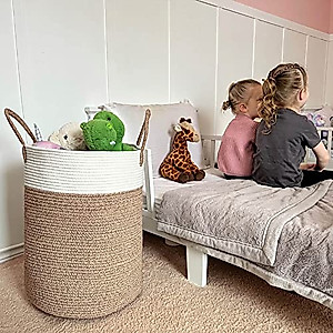 INDRESSME Tall Woven Rope Laundry Basket, Baby Nursery Laundry Hamper for Clothes, Towels, Toys, Blankets, Decorative Basket for Living Room, Nursery, Bedroom, Yoga Mat Basket, 15 x 20 inches, 57L