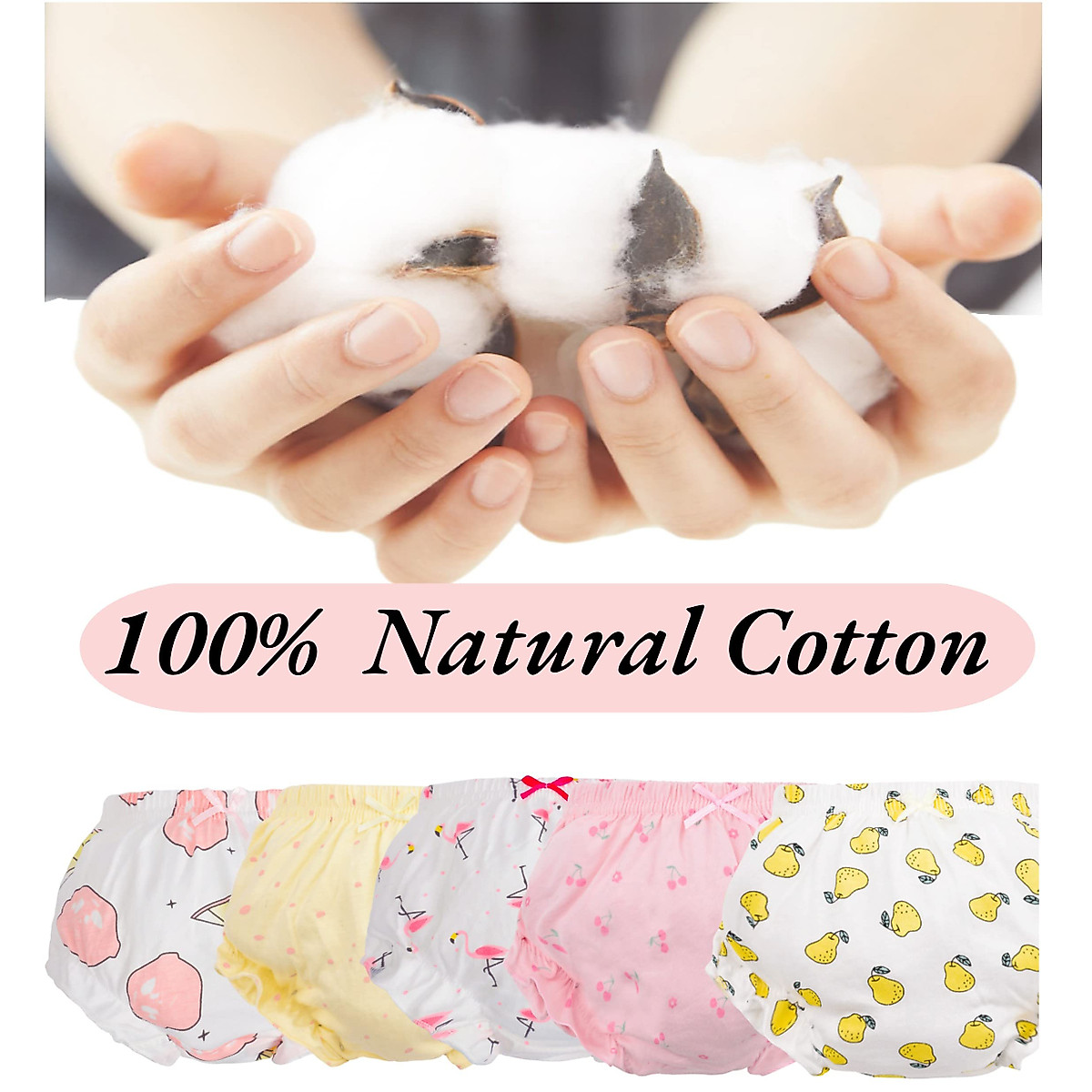 Baby Girls' Cotton Bloomers Brief Underwear - Kids Cool Breathable Comfort Panty - Toddler Undies Cute Diaper Covers Multipacks, Soft and Wash Well 6-9 Months