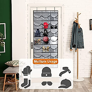 kingdalux Baseball Hat Rack 24 Pocket for Wall or Over The Door Cap Organizer with Clear Deep Pockets, for Hat Storage & Ballcap Caps Display Holder, Complete with Over Door Hooks