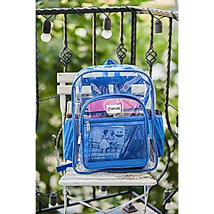 SHYLERO Clear Backpack For Work XL - Heavy Duty School Bookbag has TSA Lock - 2-WAY Zip - Transparent PVC - H18''xW14''xD8