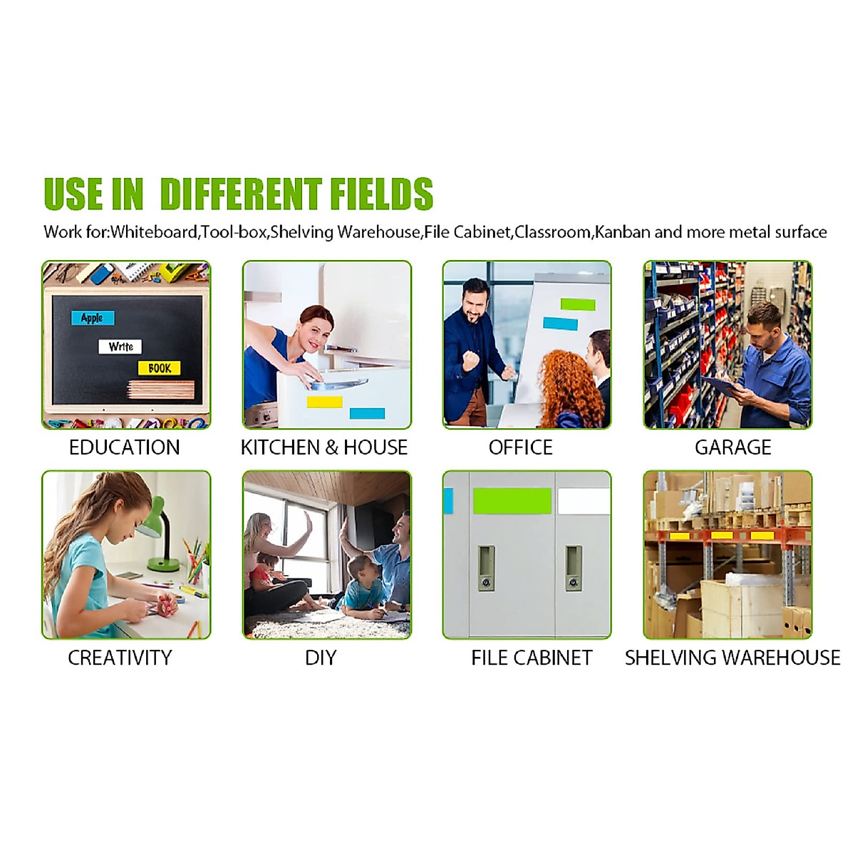 STTMGN Dry Erase Magnetic Labels (1x3",Pack of 60),Write On Magnets Sticker,Real Waterproof/Reusable for Classroom&Office&Cabinet&whiteboard&Fridge&More (White)