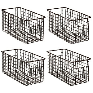 mDesign Metal Wire Food Storage Basket Organizer with Handles for Organizing Kitchen Cabinets, Pantry Shelf, Bathroom, Laundry Room, Closets, Garage - Concerto Collection - 4 Pack - Bronze