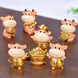 Animal Cow Ornaments Mini Gold Bull Figurine Miniatures Fairy Garden Decor Micro Landscape DIY Dollhouse Home Tabletop Car Dashboard Cake Decor 2021 Chinese New Year Spring Festival Lucky Gifts #3