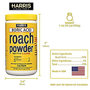 Harris Boric Acid Roach Killer Powder with Lure, 16oz