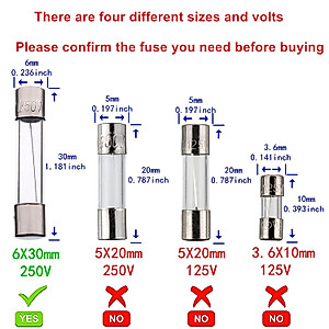 BOJACK 6x30mm 2.5 A 2.5 amp 250 V 0.24x1.18 Inch Volt F2.5AL250V Fast-Blow Glass Fuses (Pack of 18)