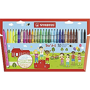 STABILO Fiber-Tip Pen with Triangular Grip Zone Trio A-Z - Pack of 30 - Assorted Colors including 5 Neon Colors