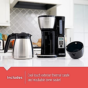 BLACK+DECKER 12 Cup Thermal Programmable Coffee Maker with Brew Strength and VORTEX Technology, Black/Steel, CM2046S