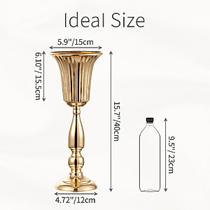 Gold Vase Wedding Centerpieces for Tables - 2 Pcs Tall Trumpet Vases for Centerpieces Table Decorations, 15.7in Metal Tabletop Flower Stand, Wedding Reception Flower Vase for Birthday, Home Decor