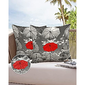 Outdoor Pillows 16x16 Waterproof Outdoor Pillow Covers, Red Umbrella Polyester Throw Pillow Covers Garden Cushion Decorative Case for Patio Couch Decoration Set of 2, Standing Out