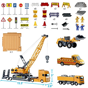 iPlay, iLearn Kids Construction Toys Truck Set, Boys Engineering Vehicle Playset, Crane Transport Trailer, Bulldozer Forklift for Sandbox Site, Birthday Gift for Age 3 4 5 6 Years Old Toddler Children